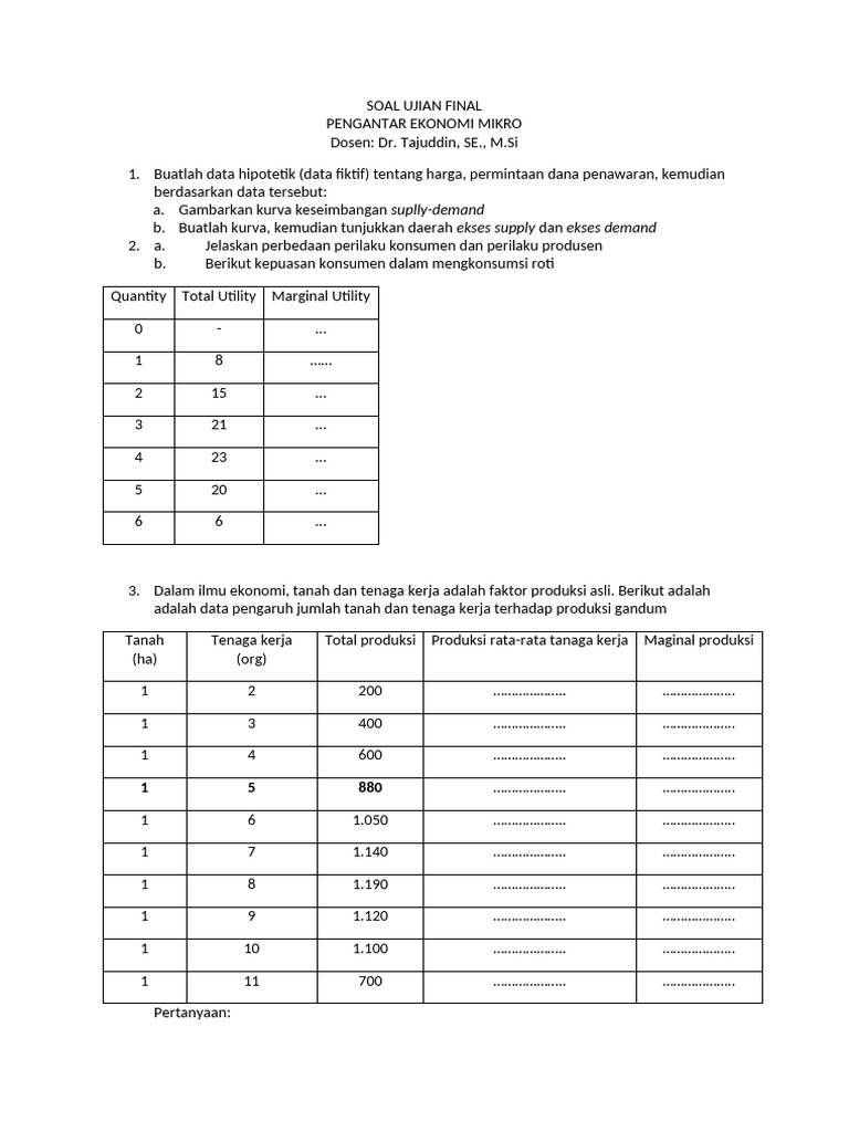 Soal Ujian Final Ekonomi Mikro | PDF