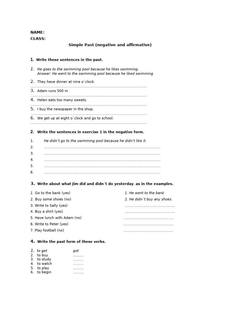 Simple Past Negative Exercises | PDF