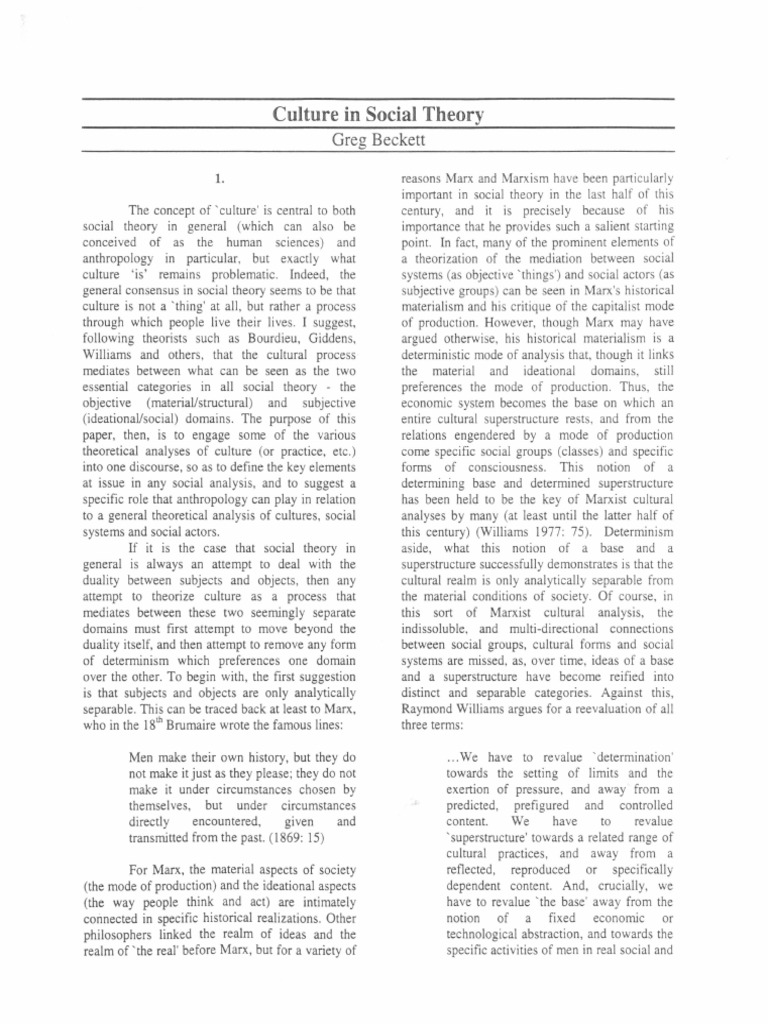 Understanding Culture in Social Theory | PDF | Liberal Arts Education ...