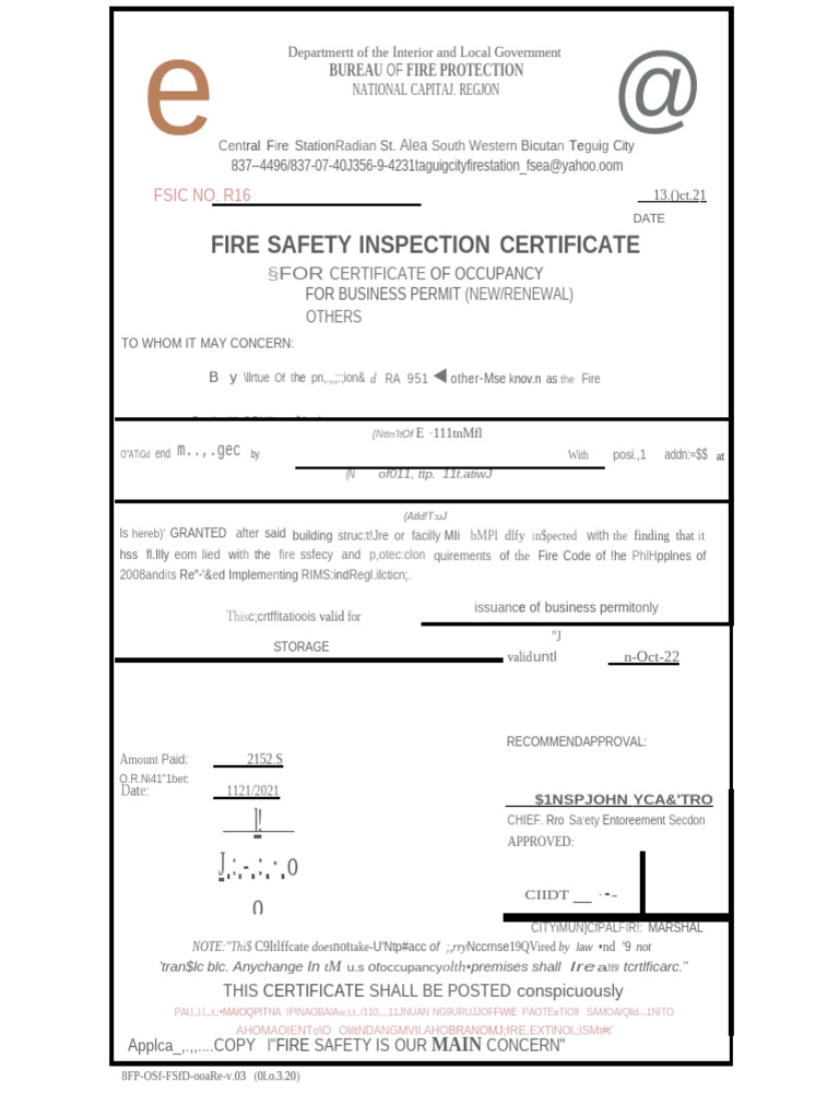 Sample-FSIC-Certificate | PDF | Firefighting | Fires