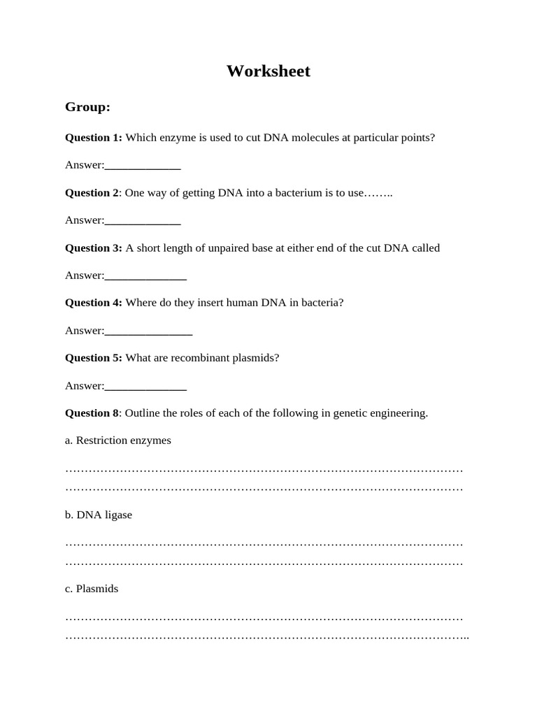 Genetic Engineering Worksheet Guide | PDF