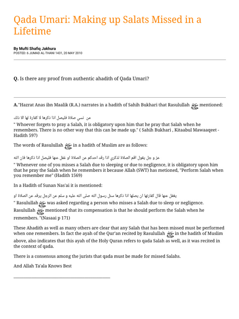 Making Up Salats Missed in A Lifetime | PDF