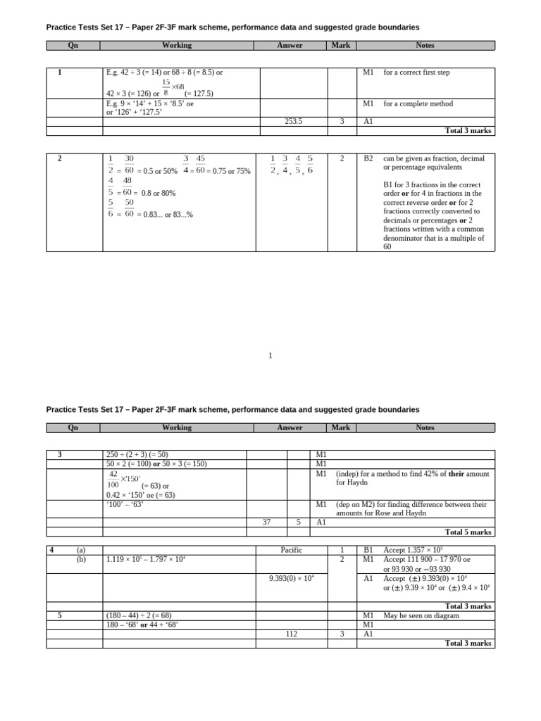Practice Tests Set 17 - Paper 2F/3F - MS - GCSE Maths 1MA1 | PDF ...