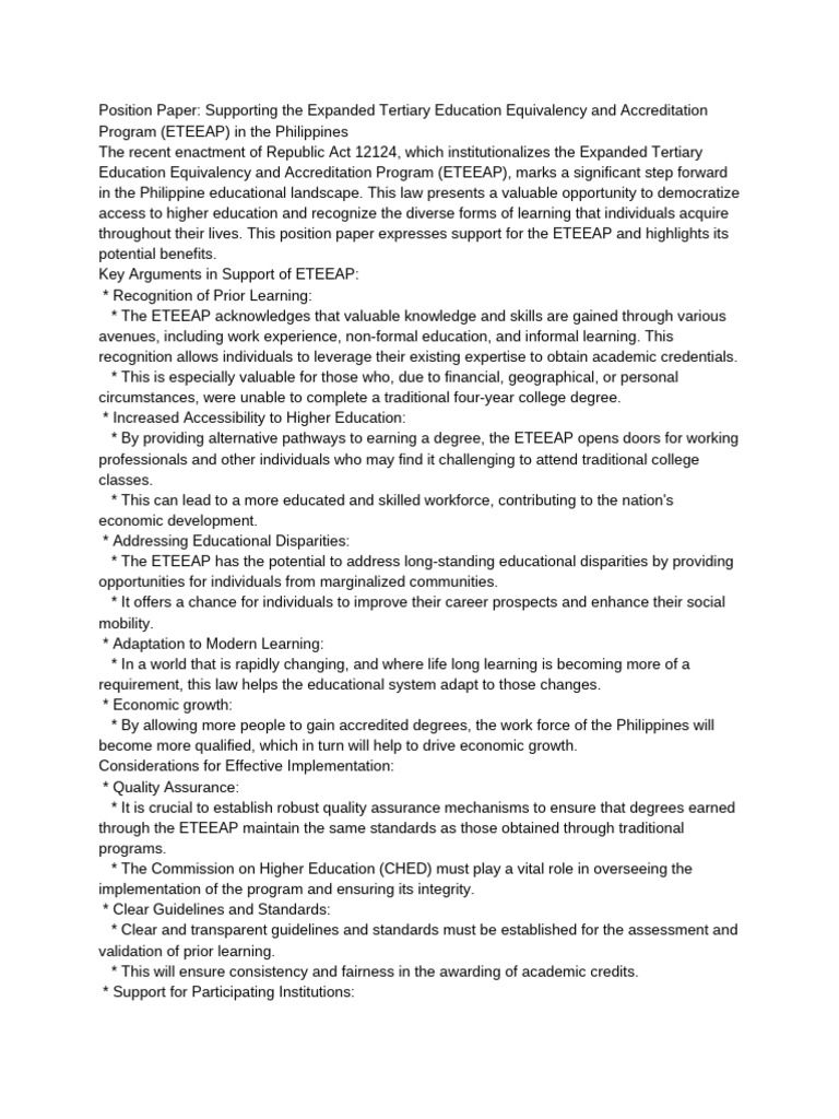 Support for ETEEAP in Philippine Education | PDF | Academic Degree ...