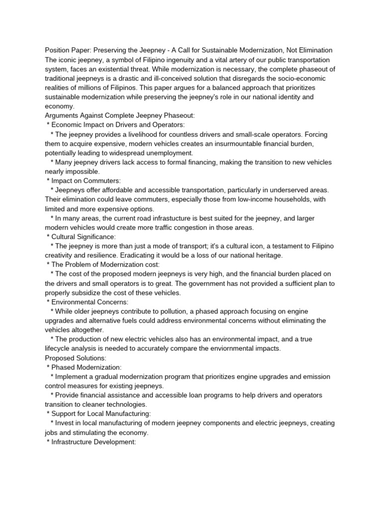 Position Paper - Preserving The Jeepney - A Call For Sustainable ...