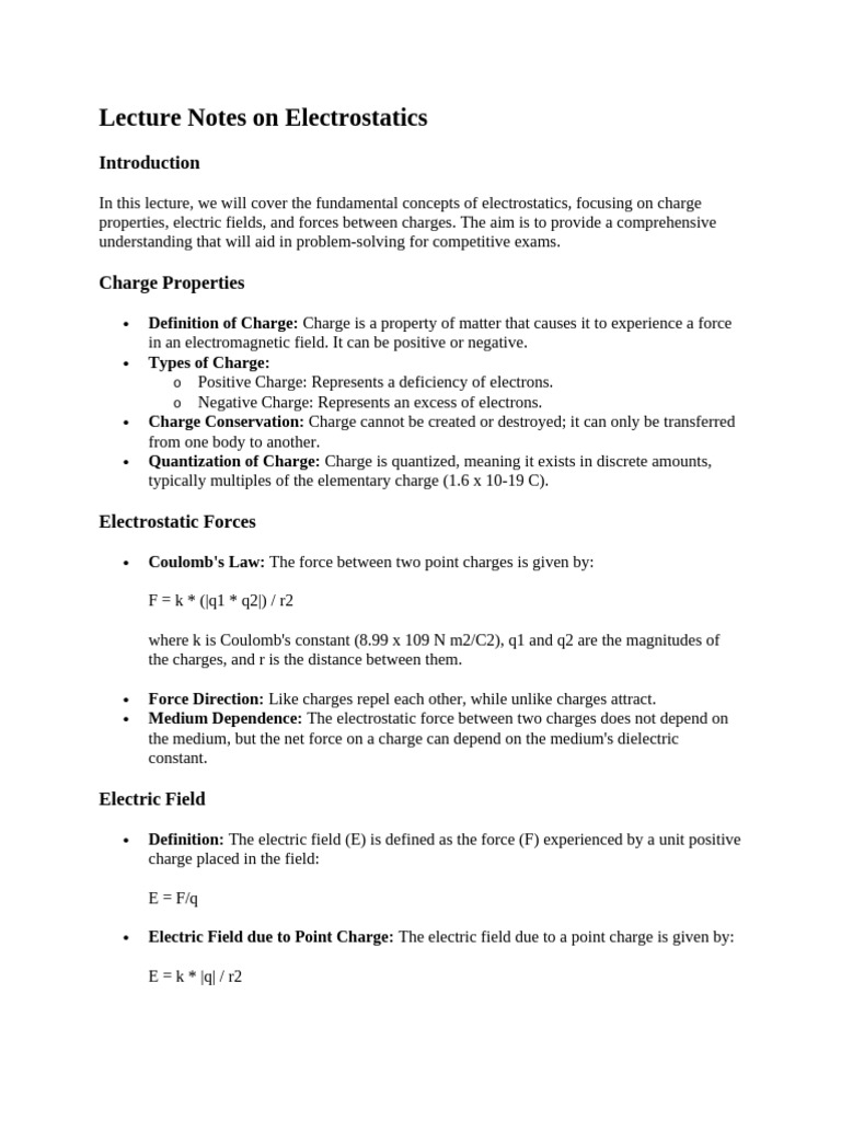 Comprehensive Electrostatics Notes | PDF | Electric Charge | Electric Field