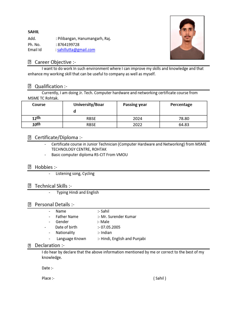 Sahil's Resume: Tech Skills & Education | PDF