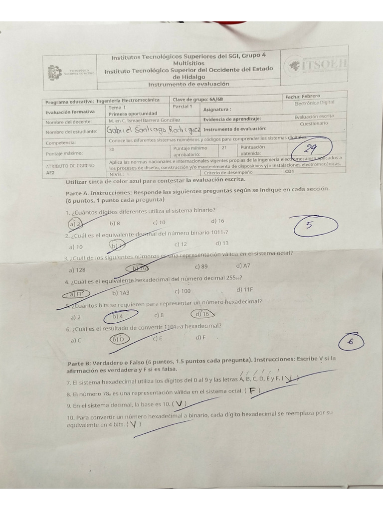 Evaluación Escrita 1 Electrónica Digital | PDF