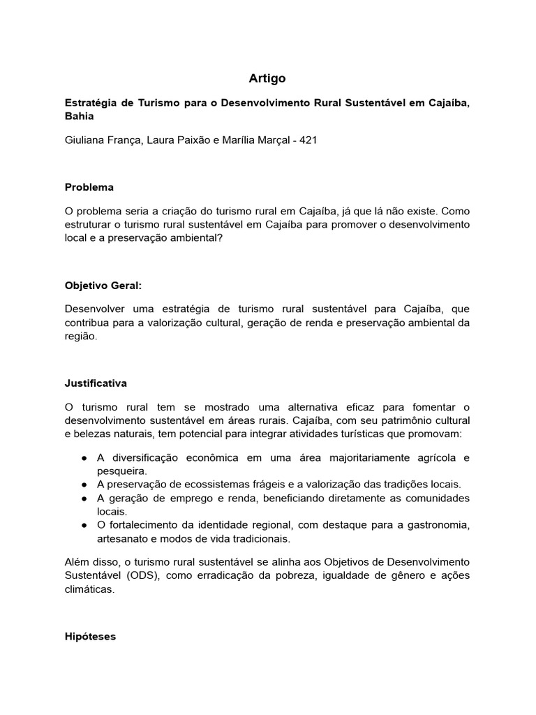 Artigo Turismo Rural - Giuliana, Laura e Marília 421 | PDF