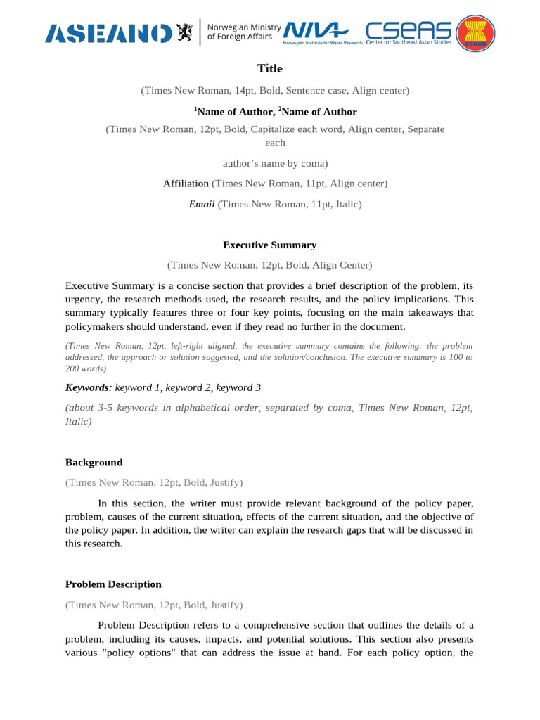 Writing Template - ASEANO Policy Paper Competition | PDF | Policy ...