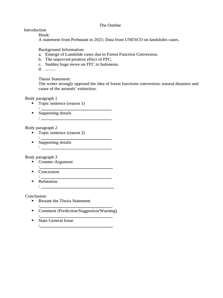 [EFAW] Argumentative Essay Outline Example | PDF | Deforestation | Forests