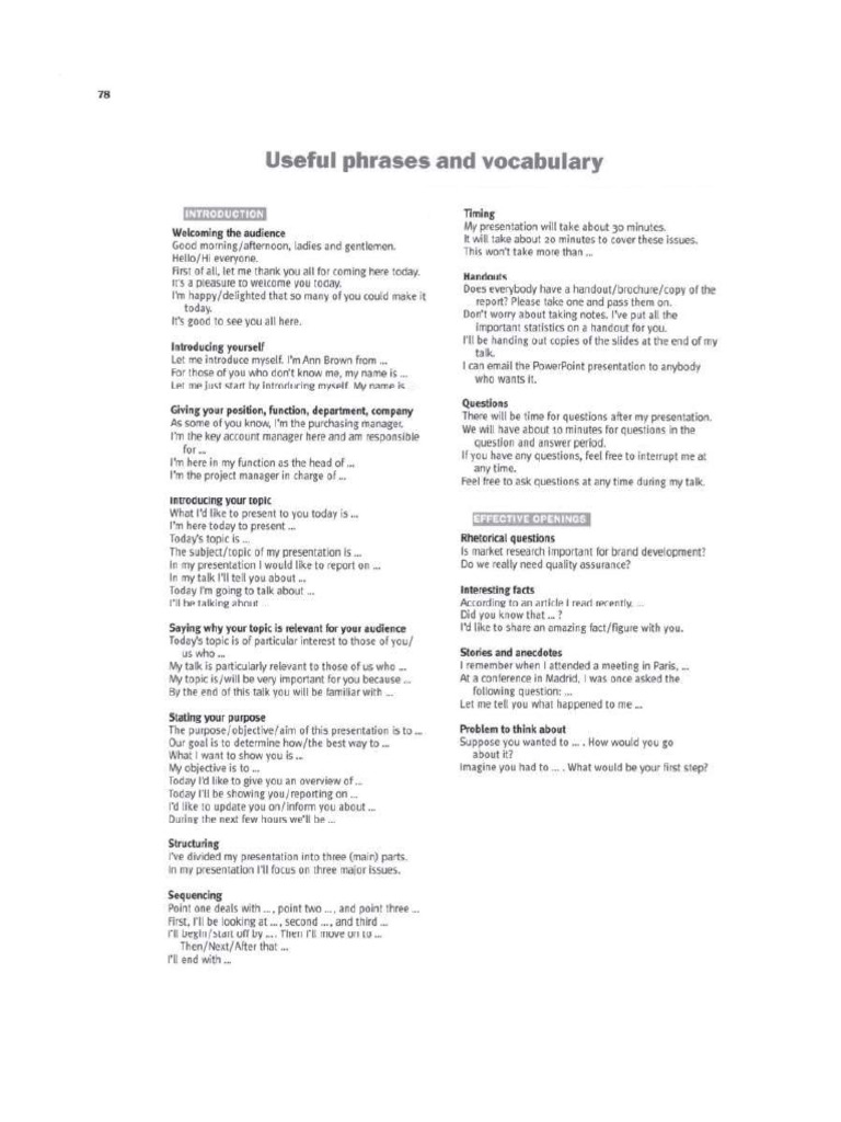 Presentations Useful Phrases And Vocabulary Pdf