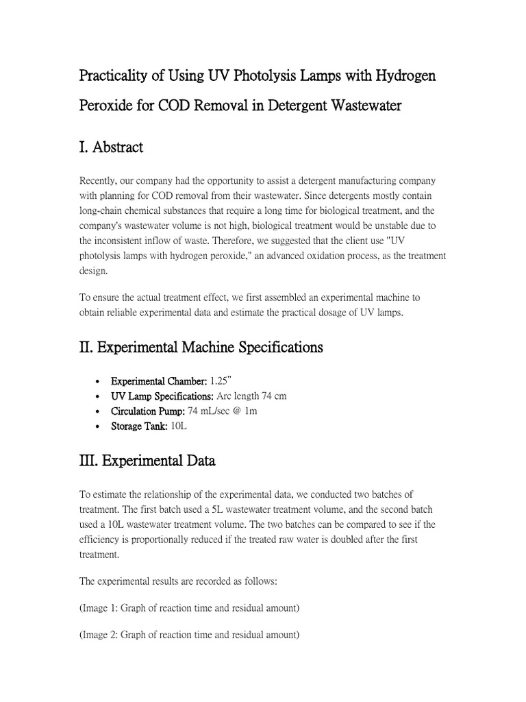 Practicality of Using UV Photolysis Lamps with Hydrogen Peroxide for ...
