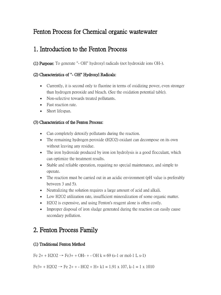 Fenton Process for Organic Wastewater Treatment | PDF | Hydrogen ...