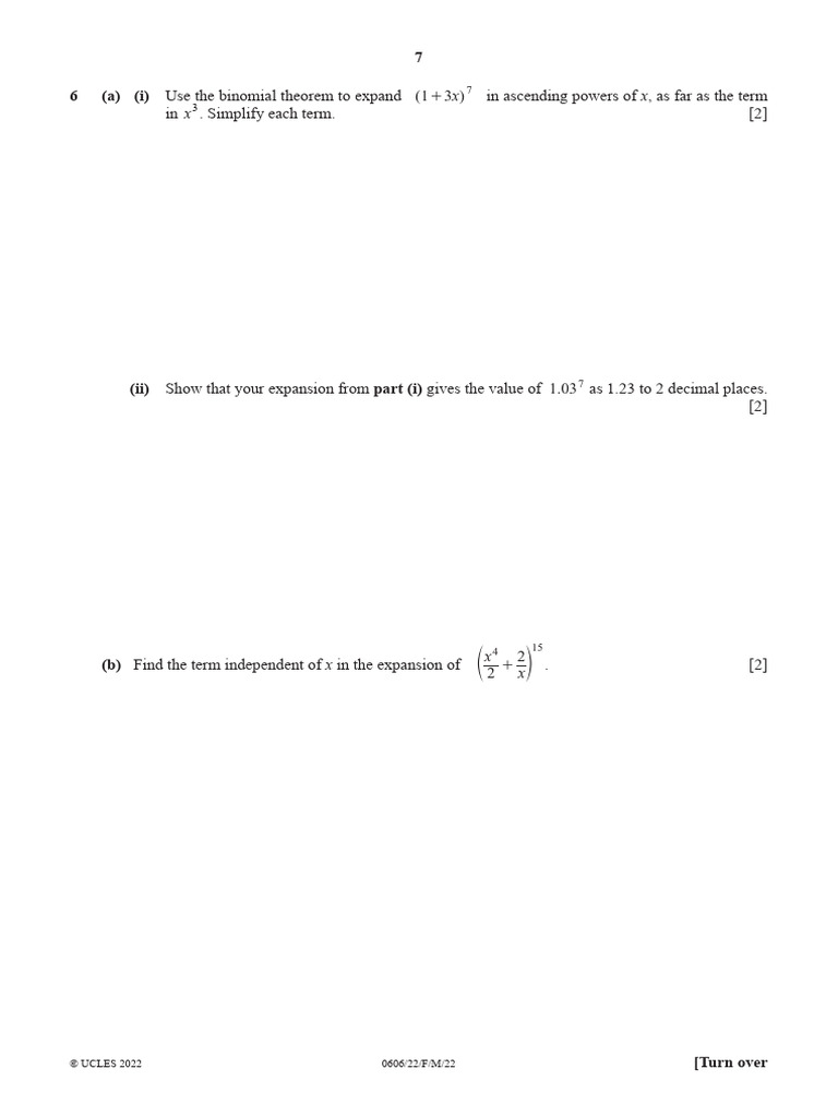 IGCSE Add Maths - Binomial Expansion - Paper 2022 | PDF | Numerical Analysis | Combinatorics