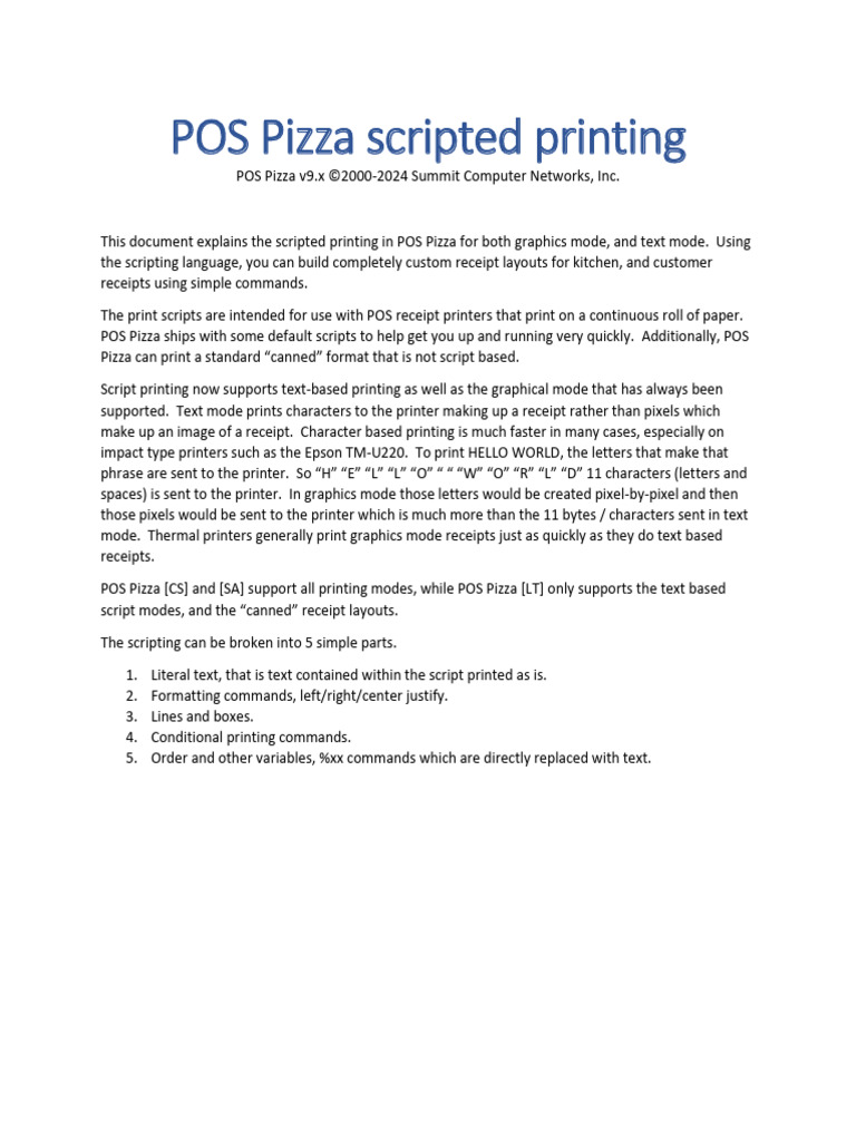 POS Pizza custom receipt script codes | PDF | Printer (Computing) | Typefaces