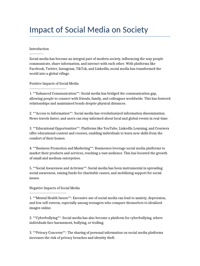 Social Media's Impact on Society | PDF | Social Media | Popular Culture ...
