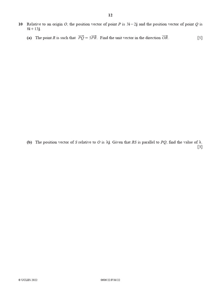 IGCSE Add Maths - Vectors - Paper 2022 | PDF | Euclidean Vector | Speed
