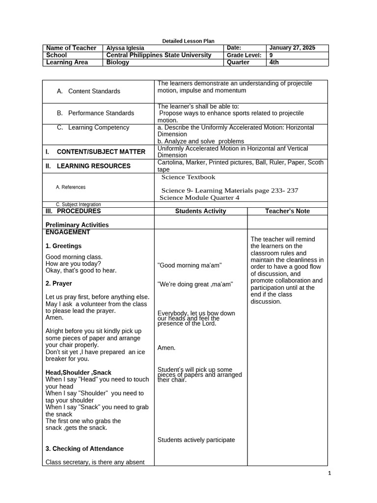 G9-Physics-5es - Graded Lesson-Plan | PDF | Acceleration | Velocity