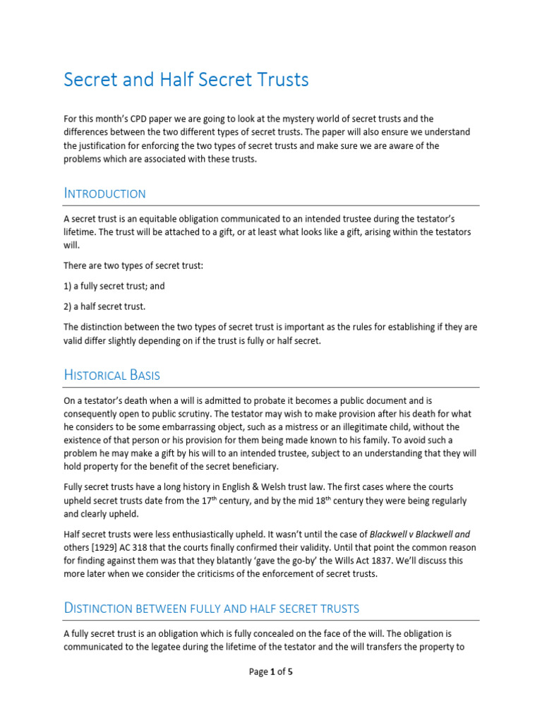Understanding Secret and Half Secret Trusts | PDF | Will And Testament ...