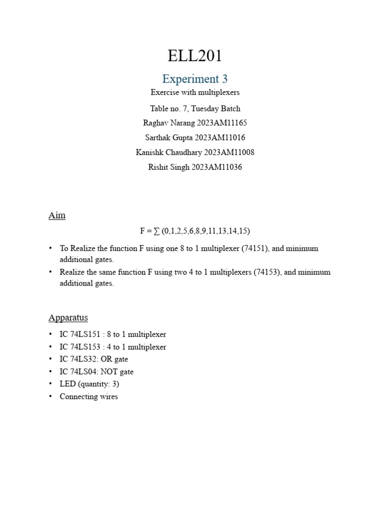 ELL201 Expt3 Upd | PDF | Electronic Design | Electronic Circuits