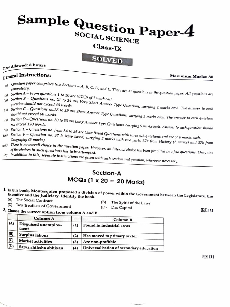 Class IX Social Science Sample Paper | PDF