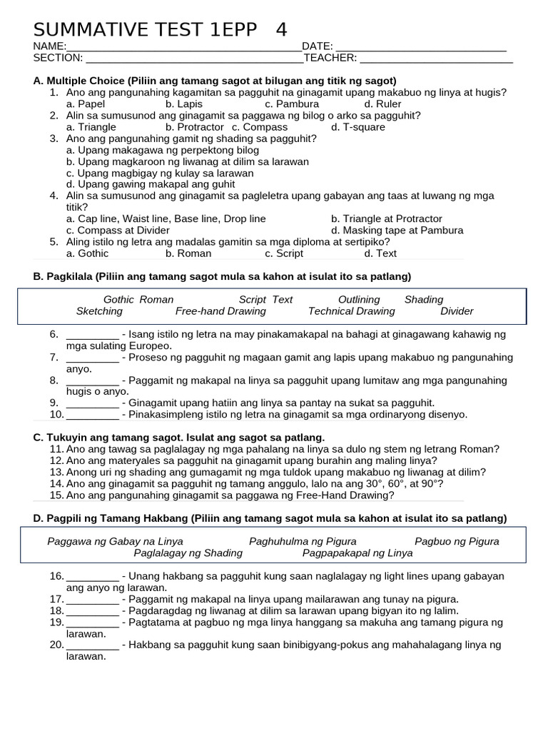 EPP 4 SUMMATIVE 01 | PDF