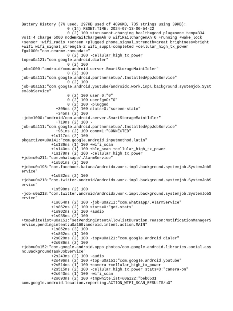 standby_dump_batterystats_2024_0713_055951 | PDF | Android (Operating System) | Mobile Computers