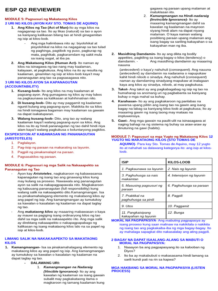 Esp q2 Reviewer | PDF