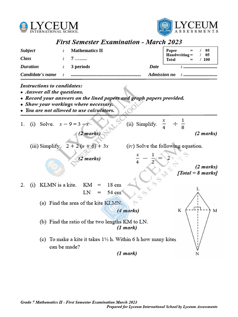 Grade 7 Mathematics - II | PDF | Area | Mathematics