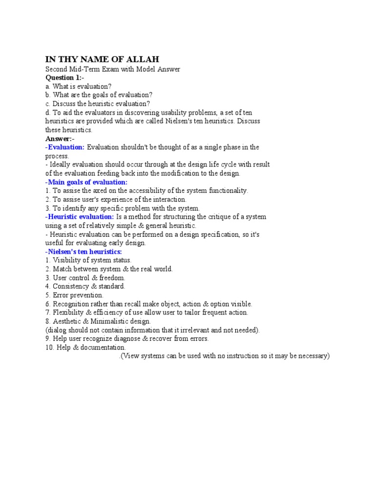 Mid-Term Exam on Evaluation & Interface Design | PDF | User Interface ...