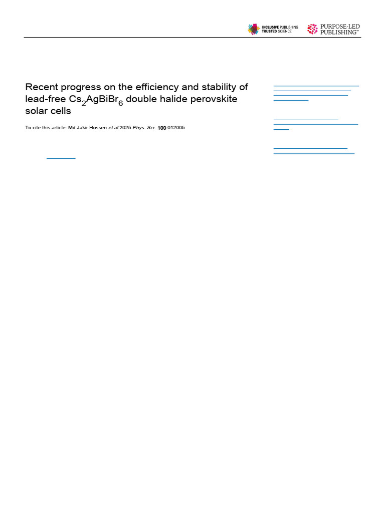 Jakir Hossen 2025 Phys. Scr. 100 012005 | PDF | Chemistry | Materials