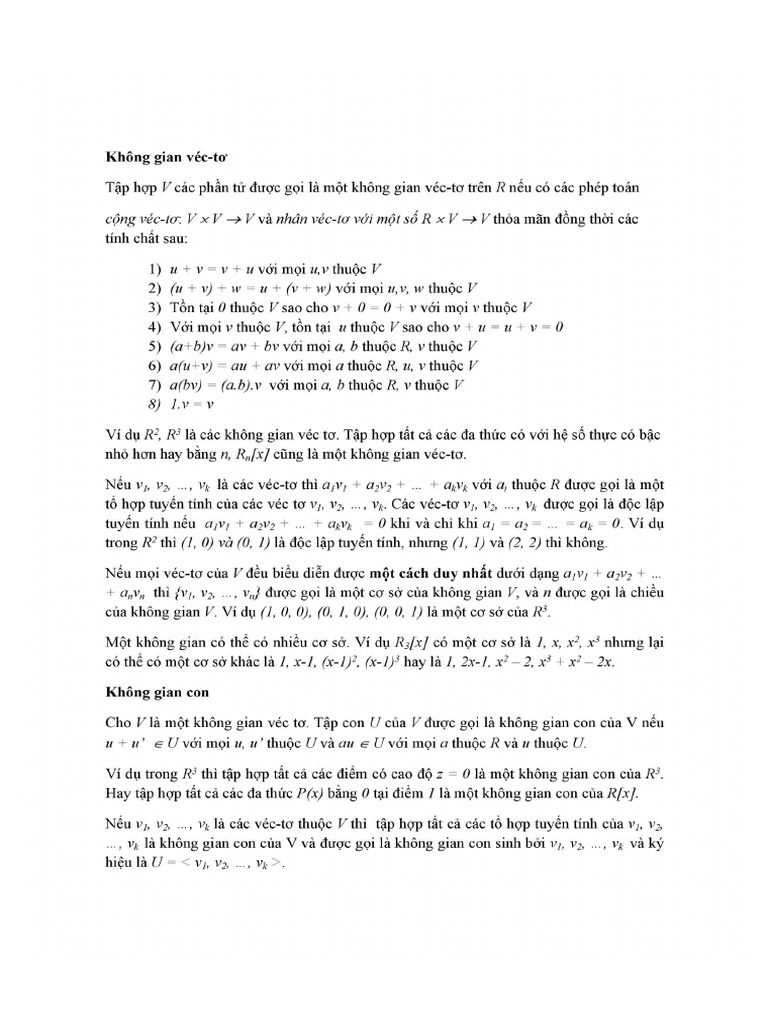 Không gian vector Trần Nam Dũng | PDF