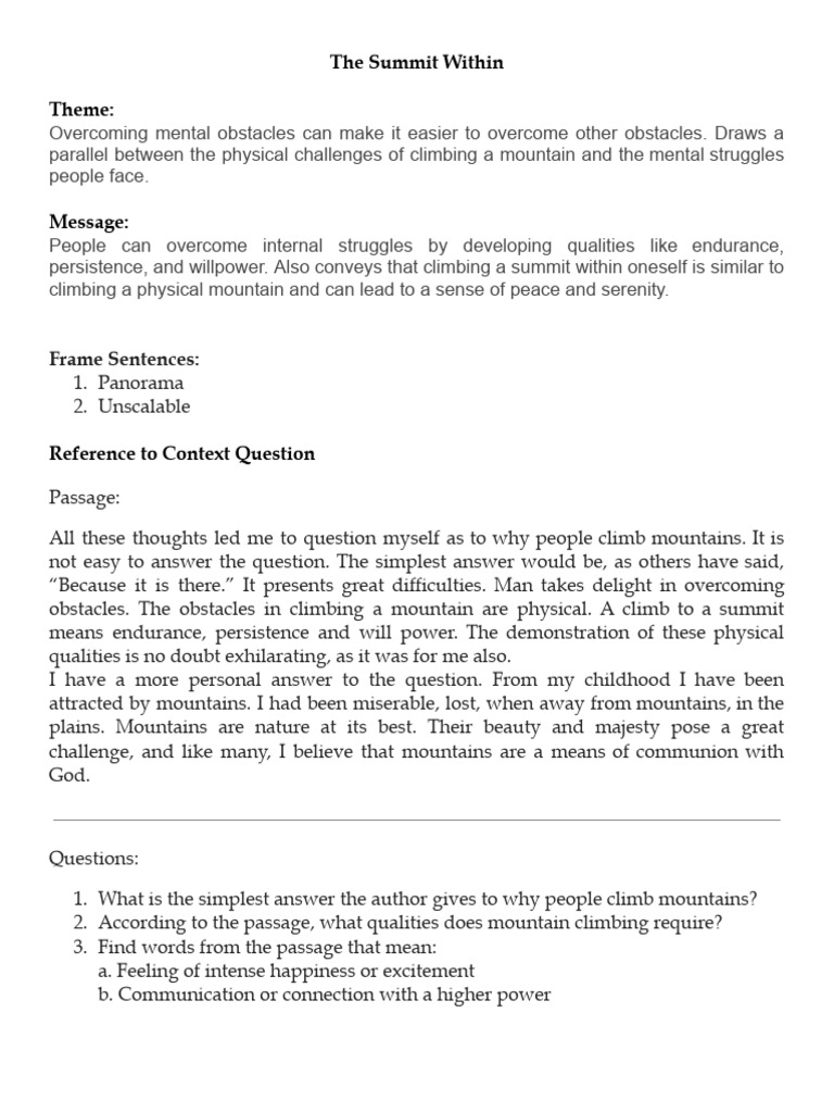 The Summit Within - Mastercopy-Grade8 | PDF