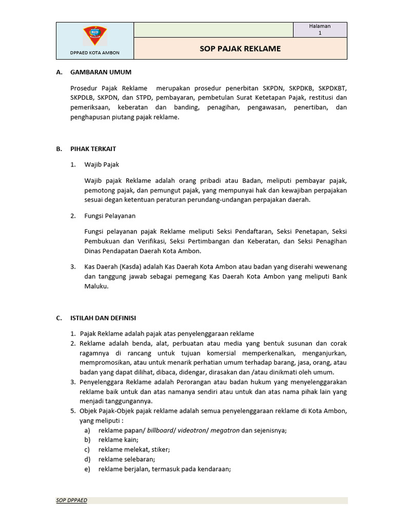 SOP Pajak Reklame DPPAED Dikonversi | PDF