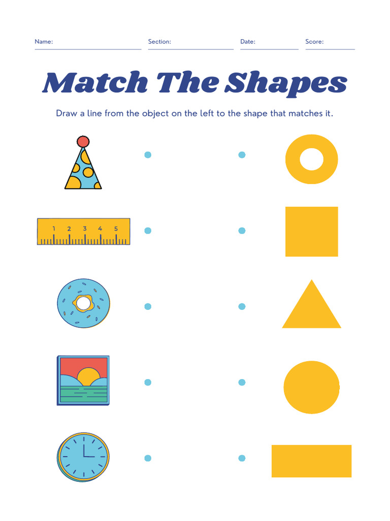 Colorful Matching Basic Shapes Foundational Worksheet | PDF