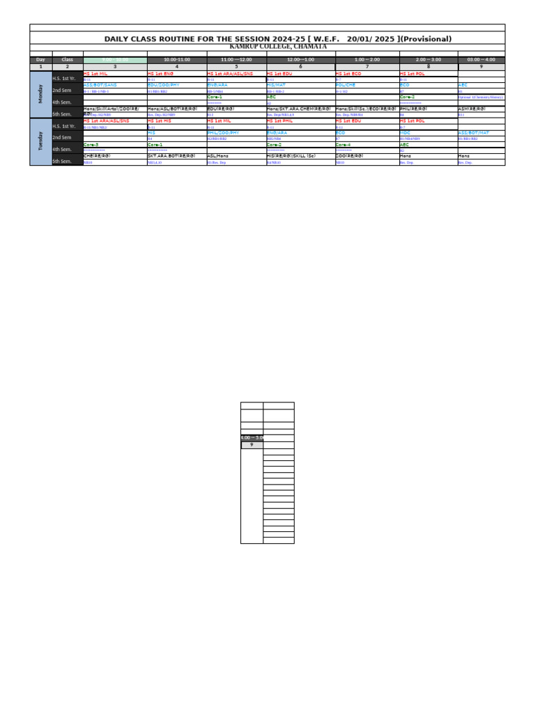 TimeTable KCC Jan2025 | PDF