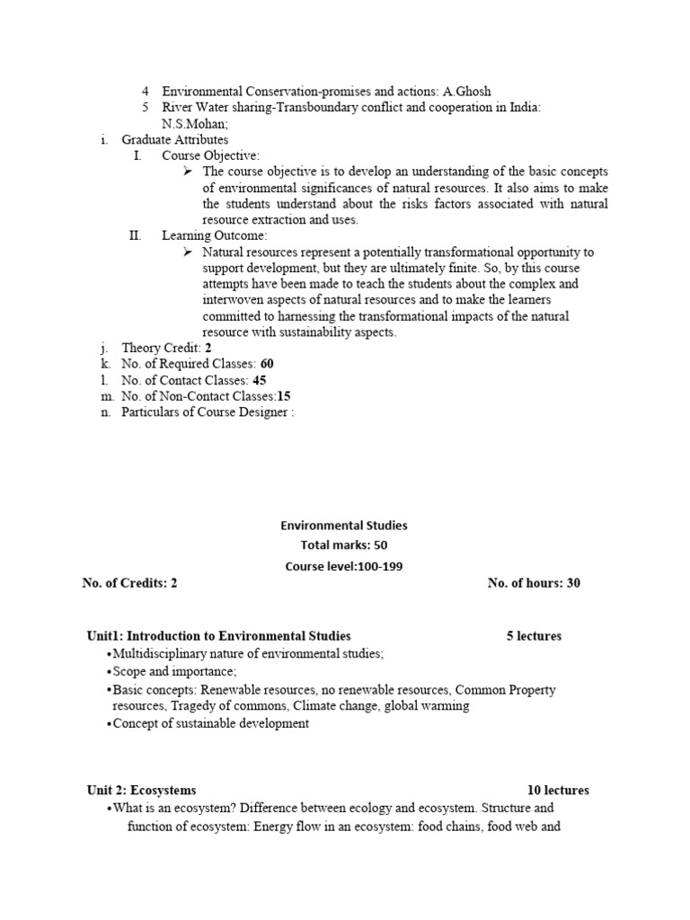 VAC_EVS syllabus_FYUGP | PDF | Ecosystem | Sustainability