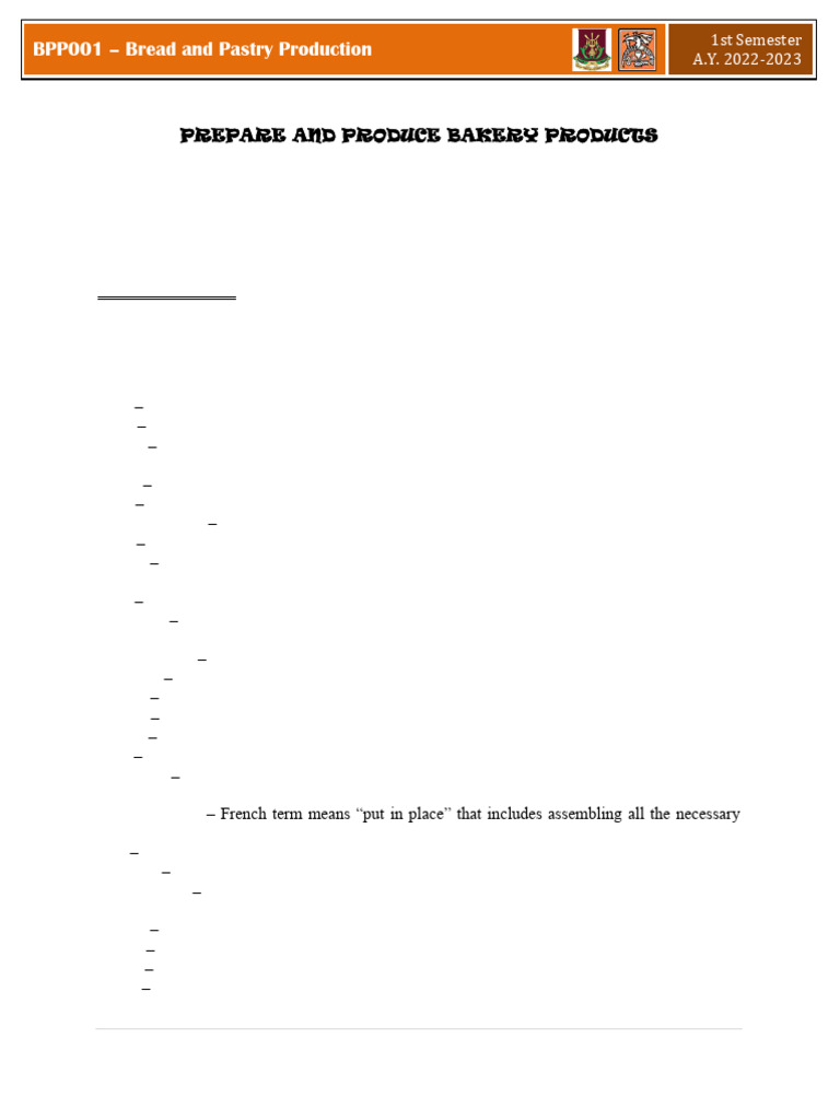 Module 2 - Prepare and Produce Bakery Products | PDF | Flour | Breads