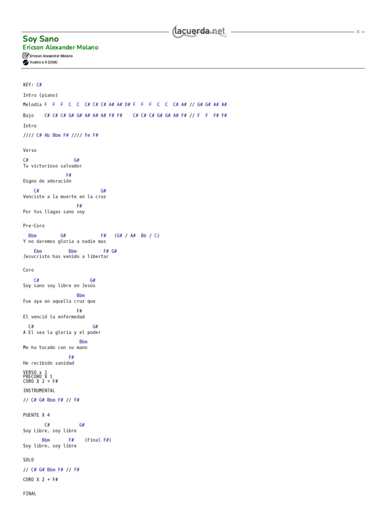SOY SANO, Ericson Alexander Molano - Acordes | PDF