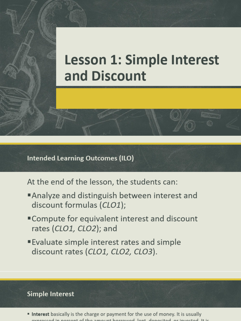 Lesson 1 (Simple Interest and Discount) | PDF | Interest | Discounting