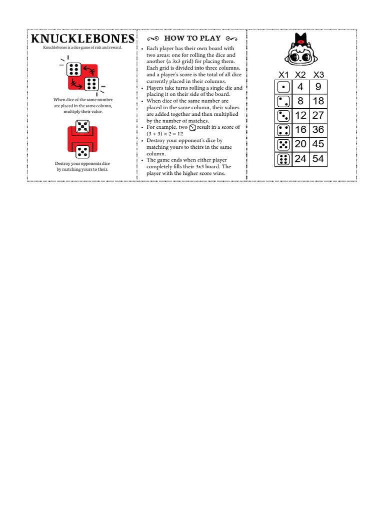 Knucklebones How To Play - Printable | PDF