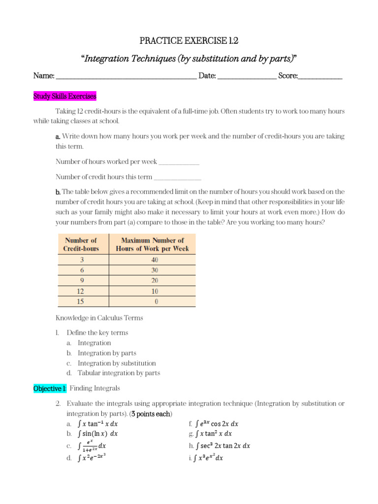 Practice Exercise 1.2 | PDF | Integral | Mathematical Analysis