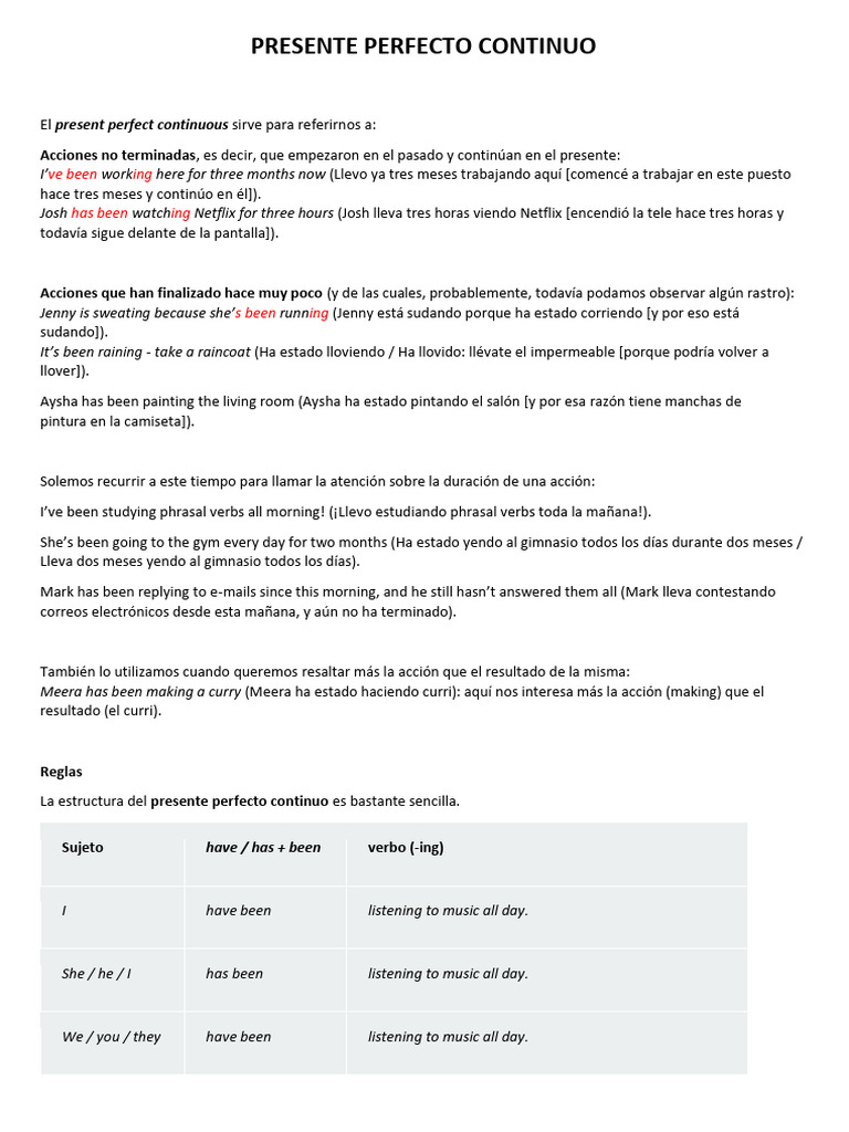 Presente Perfecto Continuo | PDF | Sintaxis | Lingüística