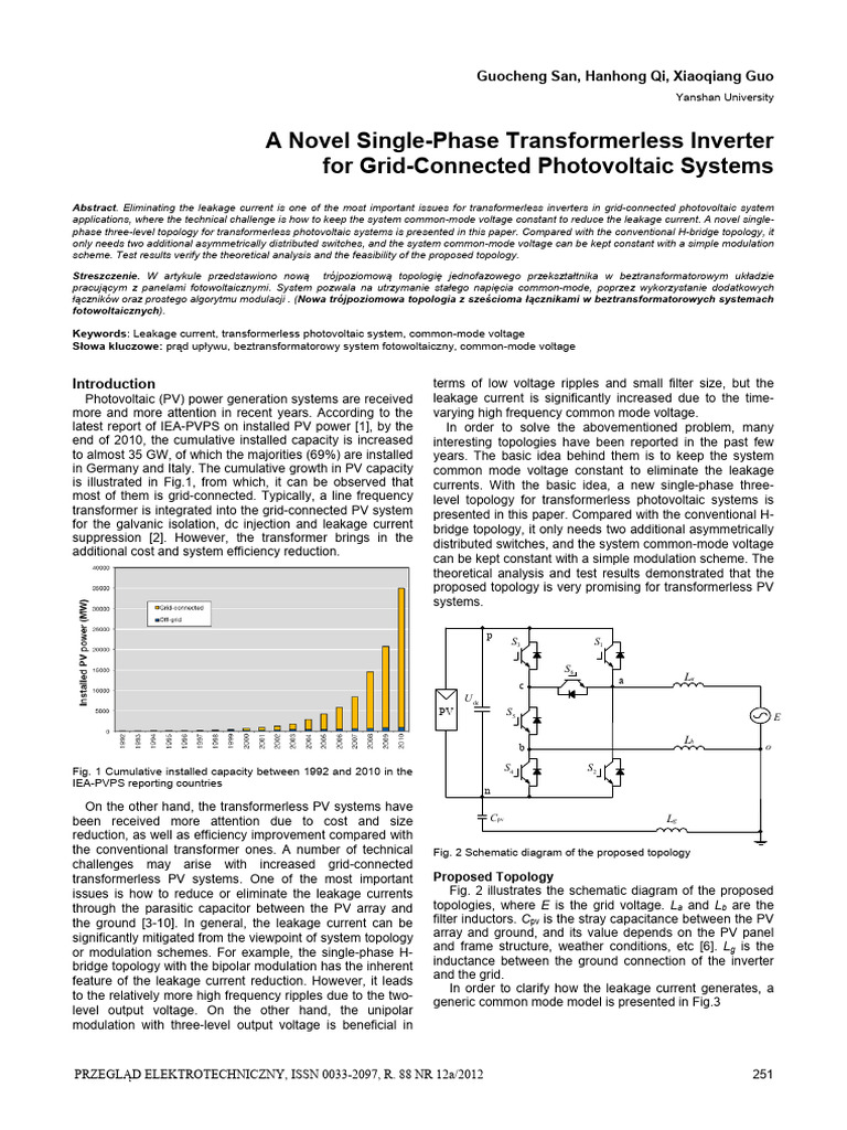 A Novel Single-Phase Transformerless Inverter for Grid-Connected ... | PDF | Photovoltaic System ...