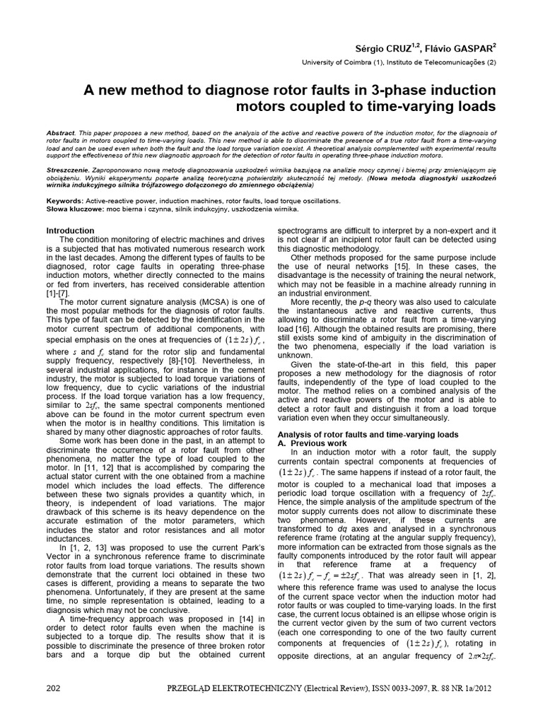 A New Method To Diagnose Rotor Faults In 3 Phase Induction Motors Pdf Electric Motor