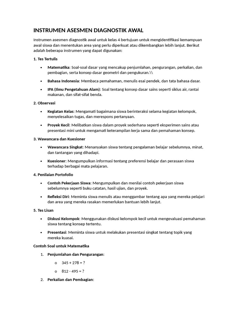 Instrumen Asesmen Diagnostik Awal | PDF