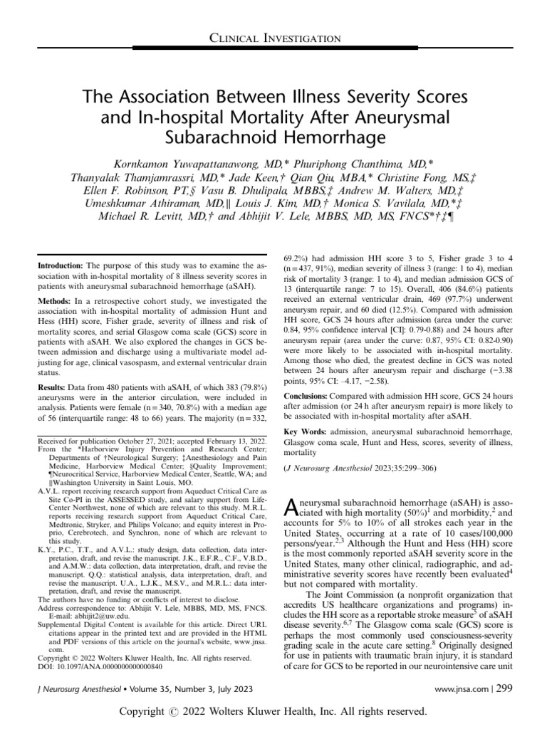 The Association Between Illness Severity Scores and In-Hospital ...