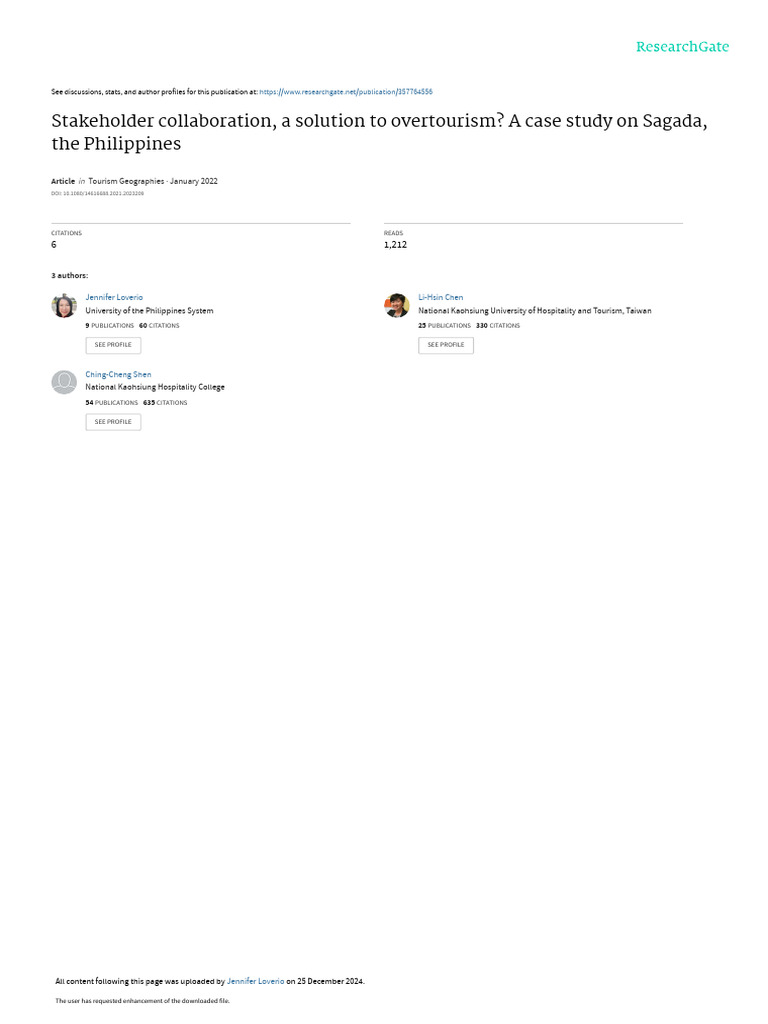 Stakeholder Collaboration, A Solution To Overtourism? A Case Study On Sagada, The Philippines ...
