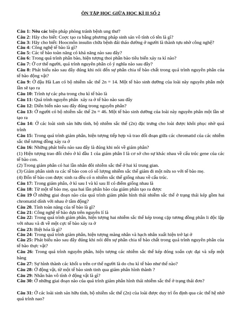 ÔN TẬP G2- S10 - HS - SỐ 2 | PDF